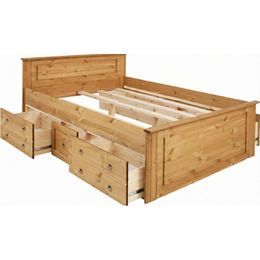 OTTO home Massivholzbett &raquo;Hugo, FSC zertifiziertes Massivholz, Landhausstil&laquo; Breite/Belastbarkeit 180cm/200KG, 140cm/180KG, Stauraumbett, optional 