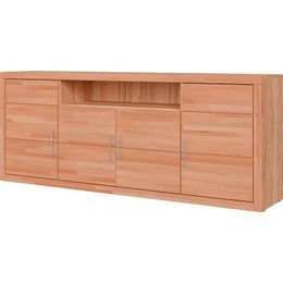 OTTO home Sideboard &raquo;Logo,200cm breit,42 cm tief,Fronten Massivholz,11 F&auml;cher&laquo; Kernbuche massiv, Holzwerkstoff, 4T&uuml;ren,11 F&auml;cher,B&ouml;den versetzbar 