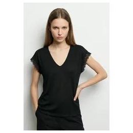 V&eacute;ro Moda Blusenshirt VERO MODA "VMIBILSA S/S V-NECK TOP JRS BTQ", Damen, Gr. L, schwarz, Jersey, Obermaterial: 64% Viskose, 36% Polyester, unifarben, regular fit, tiefer V-Ausschnitt, Shirts Blusenshirt, mit Spitzendetails
