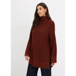 bonprix Damen bonprix Rollkragenpullover &raquo;Oversize-Rollkragenpullover aus Baumwoll-Mix&laquo; aus Baumwoll-Mix, mit Rollkragen, mit Seitenschlitzen braun 36