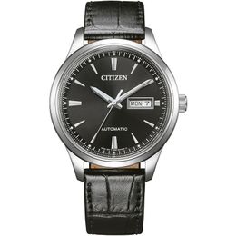 Citizen Herren Automatikuhr &raquo;NY4058-79XC&laquo; Armbanduhr, Herrenuhr, Mechanische Uhr, Lederarmband, analog, Tag silber