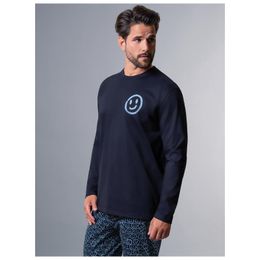 TRIGEMA Herren Schlafanzug &raquo;TRIGEMA Schlafanzug Oberteil Langarm mit Smiley-Print&laquo; 1 tlg. blau S