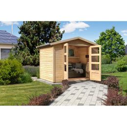 Karibu Gartenhaus &raquo;&raquo;Amberg 4&laquo;&laquo; naturbelassen, anthrazit oder terragrau beige Holzwerkstoff