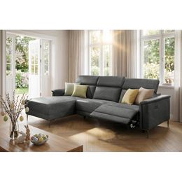 OTTO home Ecksofa &raquo;LUND, L-Form, 261cm, man. o. elektr. Relaxfunktion (mit USB-A)&laquo; und Kopfteilverstellung grau Webstoff 100% Polyester
