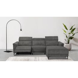 OTTO home Ecksofa &raquo;LUND Cord, L-Form, 261 cm, man. o. elektr. Relaxfunktion (mit USB-A)&laquo; USB-C bei elektrischer Variante und Kopfteilverstellung grau 