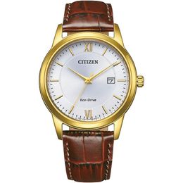 Citizen Damen Solaruhr Armbanduhr, Herrenuhr, Lederarmband, analog, Tag braun