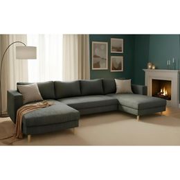 Trendmanufaktur Wohnlandschaft &raquo;Amazing, wahlw. mit Schlaffunktion & Bettkasten, Fu&szlig; Buche lackiert&laquo; Sofa in U-Form, in Cord oder Struktur, Breite 305