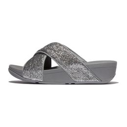 fitflop Damen Pantolette &raquo;LULU CRINKLED SHIMMER&laquo; Slides, Badeschuh, Abendmode mit Glitter silber 40