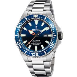 Festina Herren Taucheruhr &raquo;Diver Collection&laquo; Armbanduhr, Quarzuhr, Herrenuhr, Edelstahlarmband, Datum, Saphirglas silber