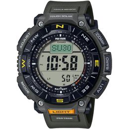 Casio Pro Trek Herren Casio PRO TREK Chronograph Quarzuhr, Armbanduhr, Herrenuhr, Funk, Solar, Stoppfunktion, Weltzeit gr&uuml;n
