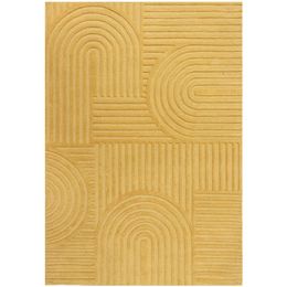 FLAIR RUGS Wollteppich &raquo;Zen Garden, modern & mit Linien&laquo; 10 mm H&ouml;he 100% Wolle, Hoch-Tief-Effekt, auch als L&auml;ufer und in Rund erh&auml;ltlich gelb Wolle