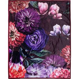 Descanso Plaid &raquo;Bloomie&laquo; Sehr Weich, Kuscheldecke, Wohndecke, 130x160 cm, Wendeoptik, Blumen rot Kunstfaser, Polyester, Softvelour