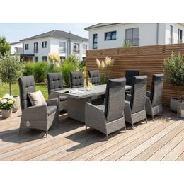 Konifera Garten-Essgruppe &raquo;Brisbane&laquo; inkl. Auflagen, 8x Sessel, 1x Tisch 225x100x75, Aluminium/Polyrattan,, 17 Stk. tlg. R&uuml;ckenlehnen verstellbar, 