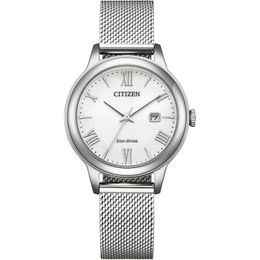 Citizen Damen Solaruhr Armbanduhr, Damenuhr, Edelstahlarmband, analog, Datum, Eco-Drive silber
