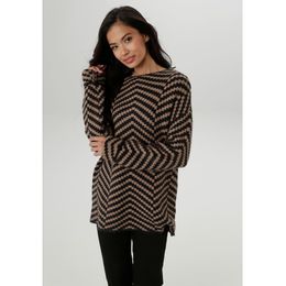 Aniston Pullover in Hellbraun/ Schwarz - 68% | Gr&ouml;&szlig;e 46 | Damen-pullover-cardigans