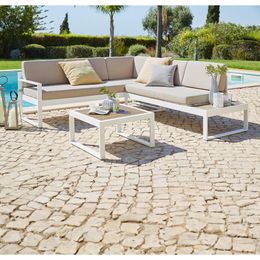 Ambia Garden Loungegarnitur, Wei&szlig;, Taupe, Kunststoff, Textil, 219x192 cm, Loungem&ouml;bel, Gartenlounge-Sets