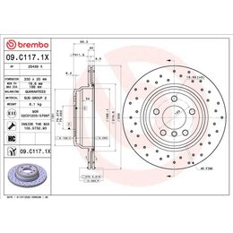 Brembo Bremsscheibe 09.C117.1X hinten rechts links Gelocht 330mm f&uuml;r BMW (BRILLIANCE) 34216864899 34216792233