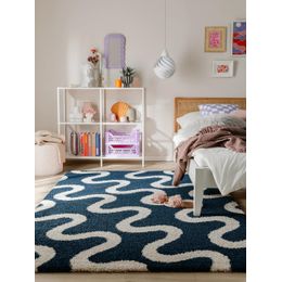 benuta Pop Hochflor Shaggyteppich Louise Blau 120x170 cm - Hochflor Teppich f&uuml;r Wohnzimmer