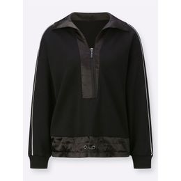 WITT Damen Sweatshirt im Materialmix, schwarz-wei&szlig;, Gr&ouml;&szlig;e 40
