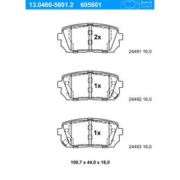 ATE Bremsbelagsatz, Scheibenbremse 13.0460-5601.2 hinten rechts links f&uuml;r KIA 58302-1DE00