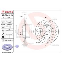 Brembo Bremsscheibe 09.C249.1X vorne rechts links Gelocht 280mm f&uuml;r HYUNDAI KIA (DYK) NAZA (BEIJING) INOKOM 51712A6000 51712A7000 51712M7000