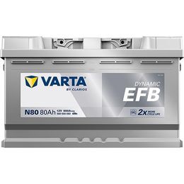 Varta Starterbatterie DYNAMIC EFB 12 V, 80 Ah, 800 A 580500080K262 12V 80Ah 800A f&uuml;r VW LAND ROVER FIAT AUDI TOYOTA NISSAN BMW LR018608 000915105ED 28