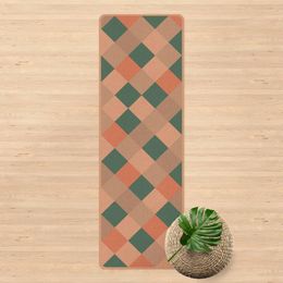 Yogamatte Kork - Geometrisches Muster gedrehtes Schachbrett Apricot - Illustration gr&uuml;n Training Sportmatte Geometrisch rutschfest