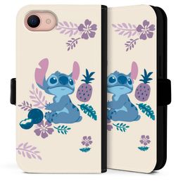 DeinDesign iPhone 16e Handy Klapph&uuml;lle Handyh&uuml;lle aus Kunst Leder schwarz Flip Case Flowers Lilo & Stitch Official Licensed Product Sideflip mit Lasche