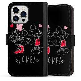 DeinDesign iPhone 13 Pro Handy Klapph&uuml;lle Handyh&uuml;lle aus Kunst Leder schwarz Flip Case Disney Love Sideflip mit Lasche