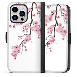 DeinDesign iPhone 13 Pro Handy Klapph&uuml;lle Handyh&uuml;lle aus Kunst Leder schwarz Flip Case Aisa Japan Cherry Blossom Sideflip mit Lasche