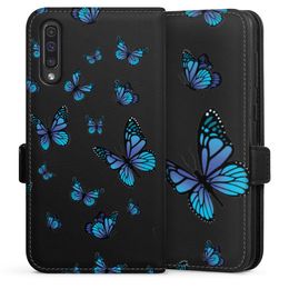 DeinDesign Galaxy A50 Handy Klapph&uuml;lle Handyh&uuml;lle aus Kunst Leder schwarz Flip Case Transparent Butterfly Muster Sideflip mit Lasche