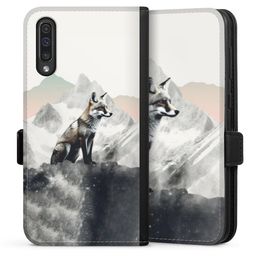 DeinDesign Galaxy A50 Handy Klapph&uuml;lle Handyh&uuml;lle aus Kunst Leder schwarz Flip Case Nature Mountain Fox Sideflip mit Lasche