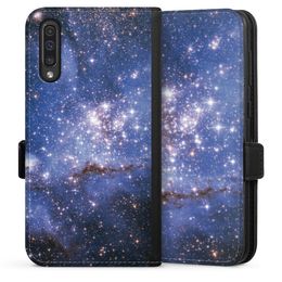DeinDesign Galaxy A50 Handy Klapph&uuml;lle Handyh&uuml;lle aus Kunst Leder schwarz Flip Case Galaxy Weltall Weltraum Sideflip mit Lasche
