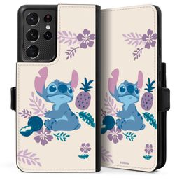 DeinDesign Galaxy S21 Ultra 5G Handy Klapph&uuml;lle Handyh&uuml;lle aus Kunst Leder schwarz Flip Case Flowers Lilo & Stitch Official Licensed Product Sideflip mit Lasche