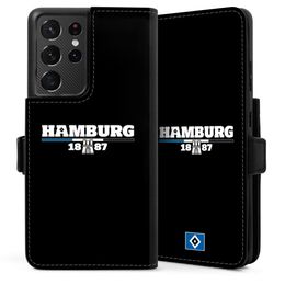 DeinDesign Galaxy S21 Ultra 5G Handy Klapph&uuml;lle Handyh&uuml;lle aus Kunst Leder schwarz Flip Case Hamburg Official Licensed Product Hsv Sideflip mit Lasche