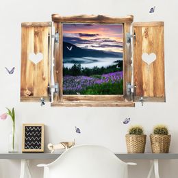 Bilderwelten Wandtattoo Blumen modern 3D-Effekt Wandaufkleber - Fenster mit Herz Paradiesisches Tal in Norwegen - Blumenwiese Wohnzimmer Schlafzimmer