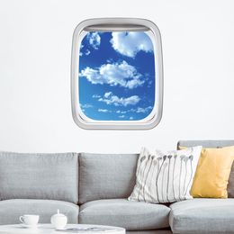 3D Wandtattoo Fenster Flugzeug Wolkenhimmel Fenster Wandsticker 3D-Optik Wandaufkleber Fenster Ausblick in S-XXL 3D-Effekt