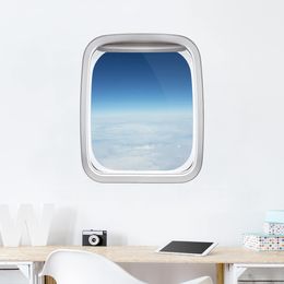 Bilderwelten Wandtattoo Natur modern 3D-Effekt Wandaufkleber - Fenster Flugzeug Wolkendecke - Landschaft Wohnzimmer Schlafzimmer