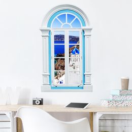 3D Wandtattoo Fenster Mediterran View Over Santorini Fenster Wandsticker 3D-Optik Wandaufkleber Fenster Ausblick in S-XXL 3D-Effekt