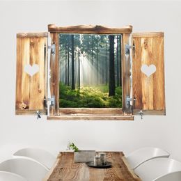 3D Wandtattoo Fensterblick Fenster mit Herz Enlightened Forest Fenster Wandsticker 3D-Optik Wandaufkleber Fenster Ausblick in S-XXL 3D-Effekt