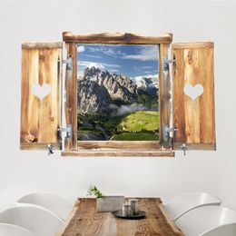 3D Wandtattoo Fenster mit Herz Italienische Alpen Fenster Wandsticker 3D-Optik Wandaufkleber Fenster Ausblick in S-XXL 3D-Effekt