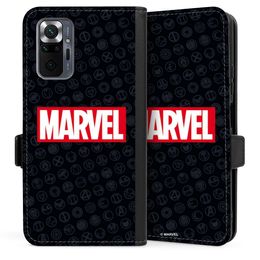 DeinDesign Xiaomi Redmi Note 10 Pro Handy Klapph&uuml;lle Handyh&uuml;lle aus Kunst Leder schwarz Flip Case Comic Logo Marvel Sideflip mit langer Lasche