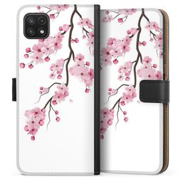 DeinDesign Galaxy A22 5G Handy Klapph&uuml;lle Handyh&uuml;lle aus Kunst Leder schwarz Flip Case Cherry Blossom Japan Aisa Sideflip mit langer Lasche