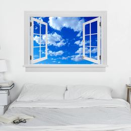 3D Wandtattoo Offenes Fenster Wolkenhimmel Fenster Wandsticker 3D-Optik Wandaufkleber Fenster Ausblick in S-XXL 3D-Effekt