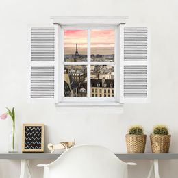 Bilderwelten Wandtattoo Stadt modern 3D-Effekt Wandaufkleber - Fl&uuml;gelfenster Paris hautnah - Skylines Wohnzimmer Schlafzimmer