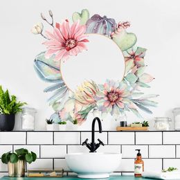 Wandtattoo XXL Kakteen Kranz Blumen Tropical Aquarell Pflanzen Wandsticker Botanik florale Wandaufkleber Kaktus Boho Bl&uuml;ten Pastell