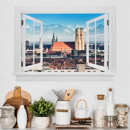 3D Wandtattoo Offenes Fenster M&uuml;nchen Fenster Wandsticker 3D-Optik Wandaufkleber Fenster Ausblick in S-XXL 3D-Effekt