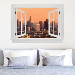 3D Wandtattoo Offenes Fenster Skyline of Los Angeles Fenster Wandsticker 3D-Optik Wandaufkleber Fenster Ausblick in S-XXL 3D-Effekt