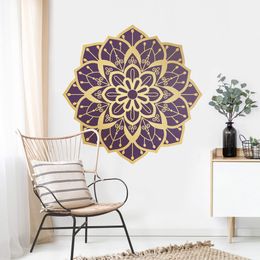 Wandtattoo Mandala Bl&uuml;te Muster gold violett Wandsticker Blumen Ornament Wandaufkleber Mandala in S-XXL Wandtattoo modern