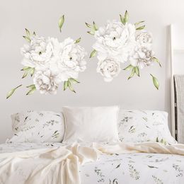 Wandtattoo Rosen Blumen Pfingstrosen Set Wei&szlig; Wandsticker Wandtattoo Shabby Blumen florale Wandaufkleber Vintage in S-XXL